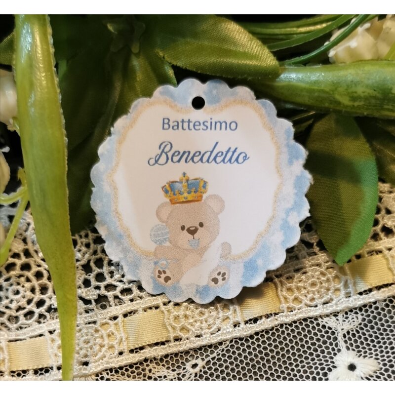 BIGLIETTINO ROTONDO BATTESIMO ORSETTO - Bomboniera Chic