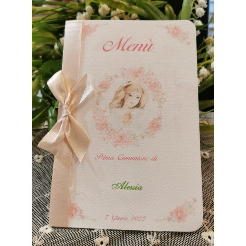 MENU' PRIMA COMUNIONE ROSA CIPRIA - Bomboniera Chic