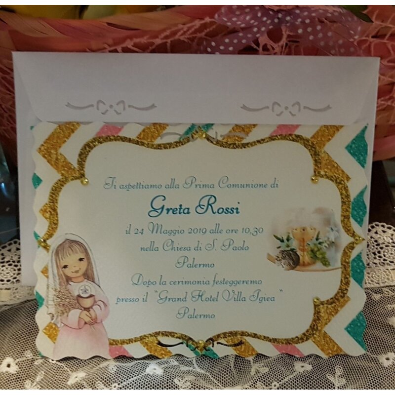 Invito Prima Comunione Bimba colorato - Bomboniera Chic