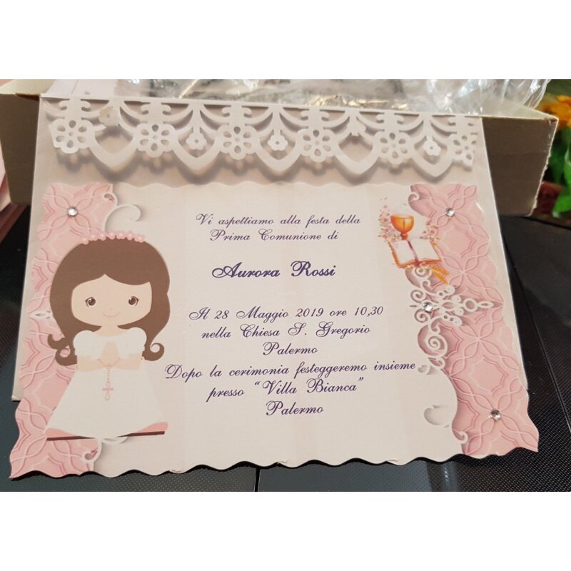 Invito Prima Comunione Bimba rosa - Bomboniera Chic