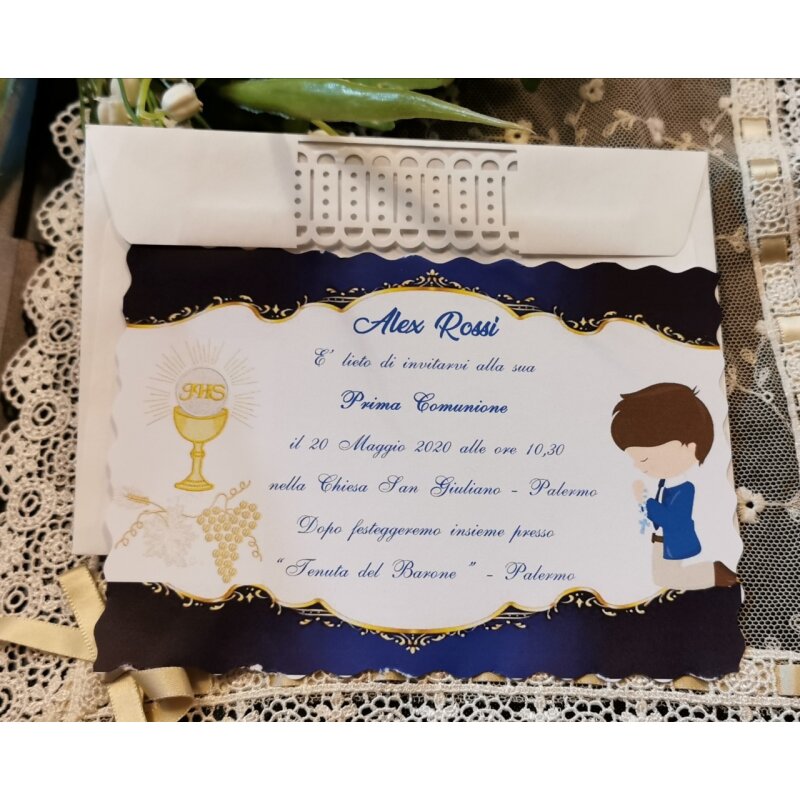 Invito Prima Comunione Bimbo Blu - Bomboniera Chic