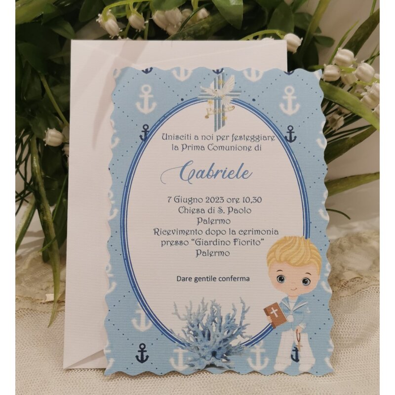 INVITO PRIMA COMUNIONE RAGAZZO MARINO - Bomboniera Chic