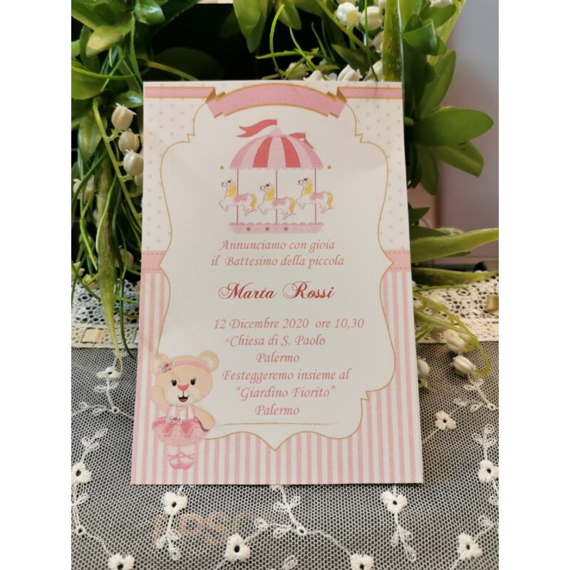 INVITO BATTESIMO BIMBA CON GIOSTRA - Bomboniera Chic