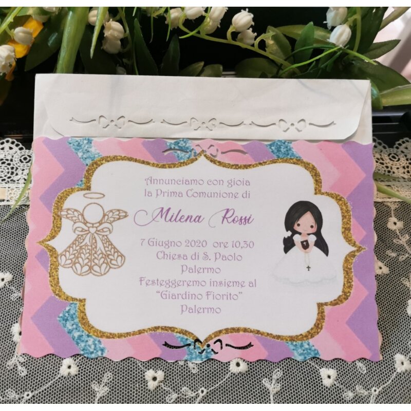 Invito Prima Comunione Glicine e rosa - Bomboniera Chic