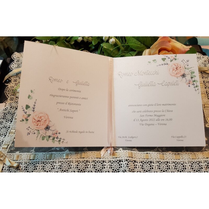 Invito Nozze con decoro rose e tag perlato - Bomboniera Chic